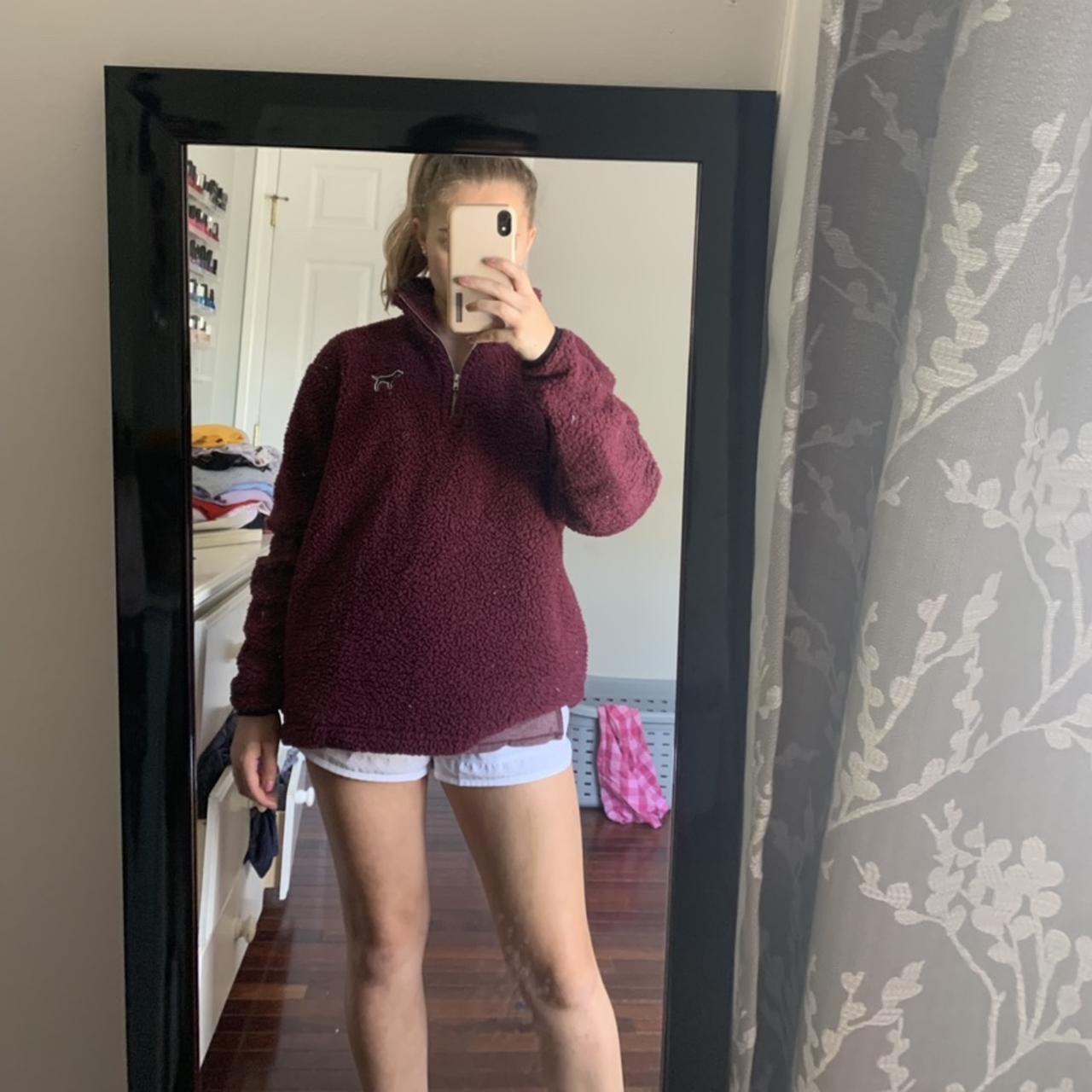 Maroon wool half zip sweatshirt from pink. Worn a... - Depop