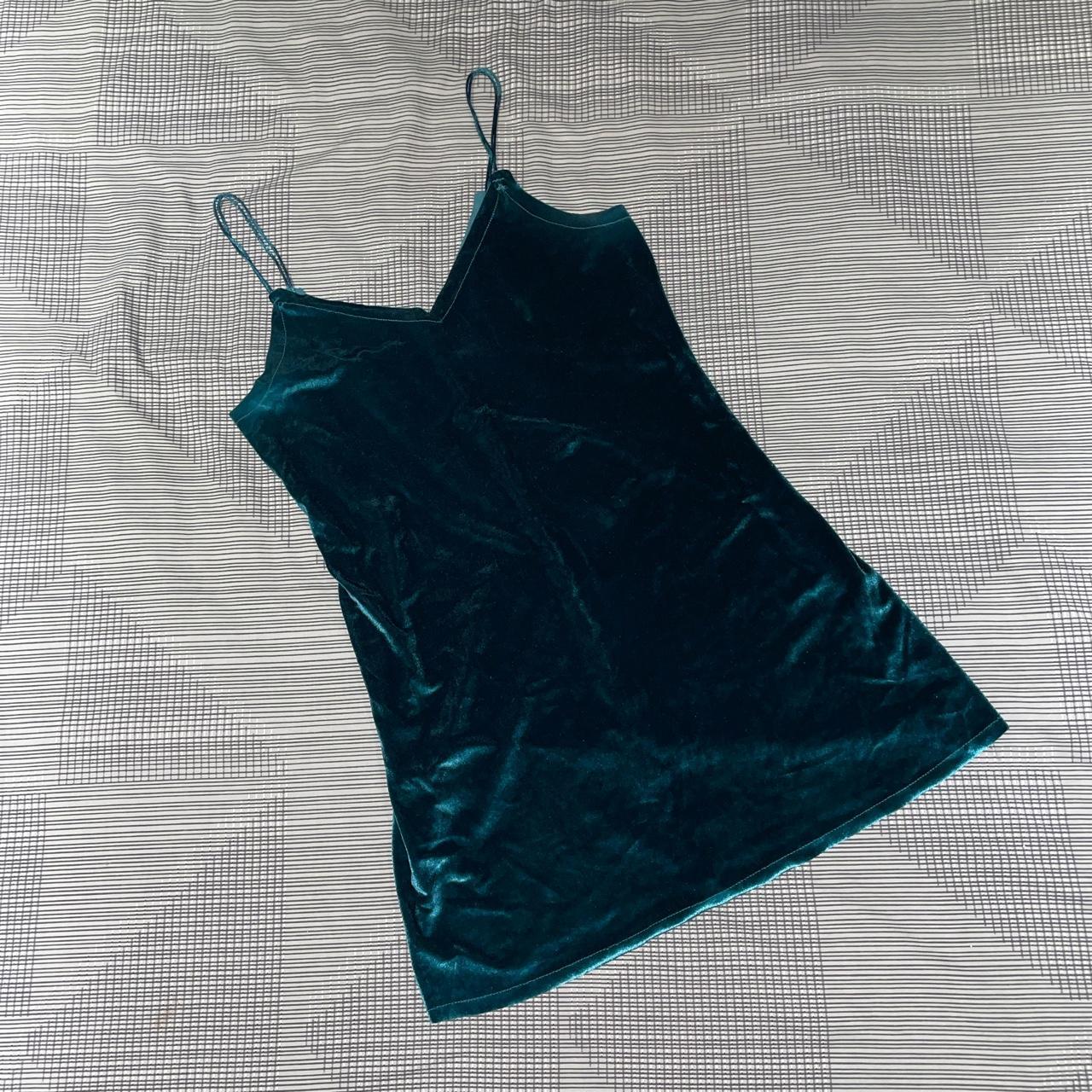 Pull & Bear turquoise velvet short slip dress... - Depop