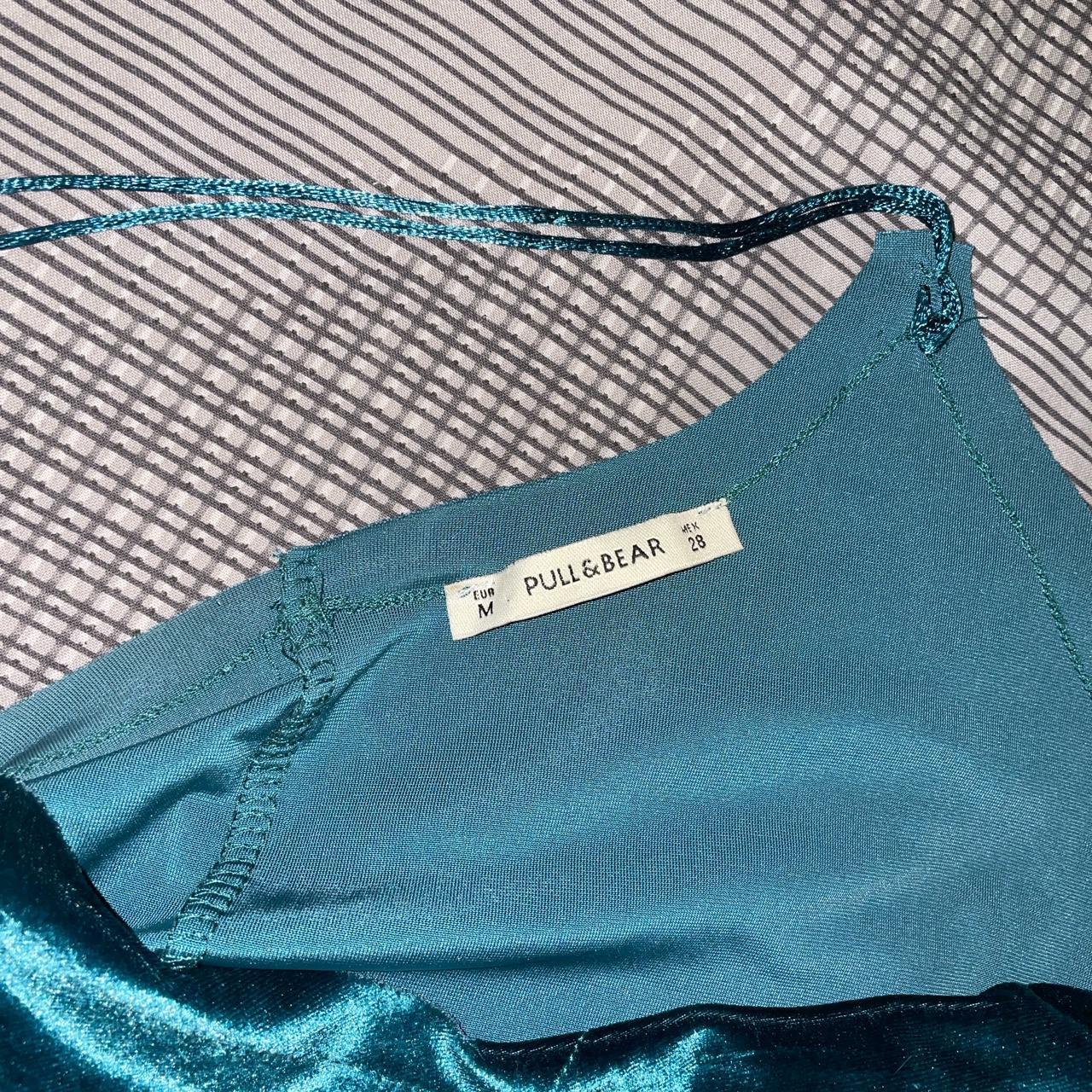 Pull & Bear turquoise velvet short slip dress... - Depop