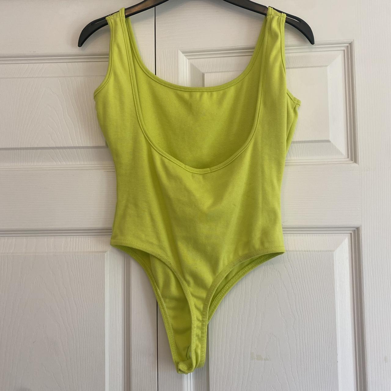 Lime green thong bodysuit with scoop back. Only worn... - Depop