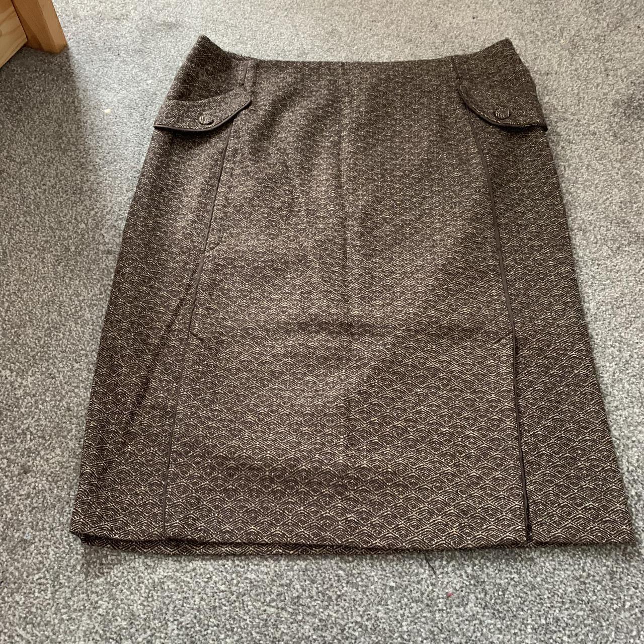 Nougat brown tweed pencil skirt. Splits to the... | Depop