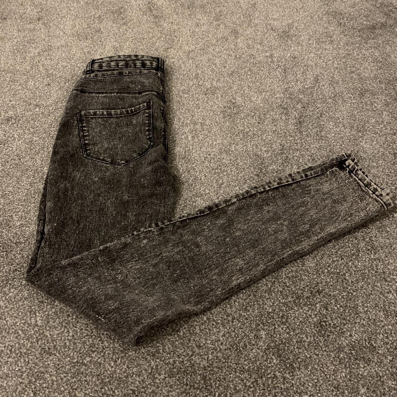 Black acid wash skinny jeans. High waisted. Button... - Depop