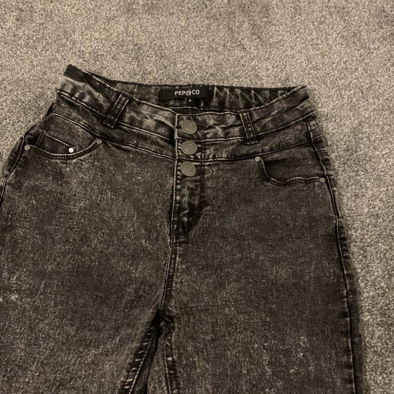 Black acid wash skinny jeans. High waisted. Button... - Depop