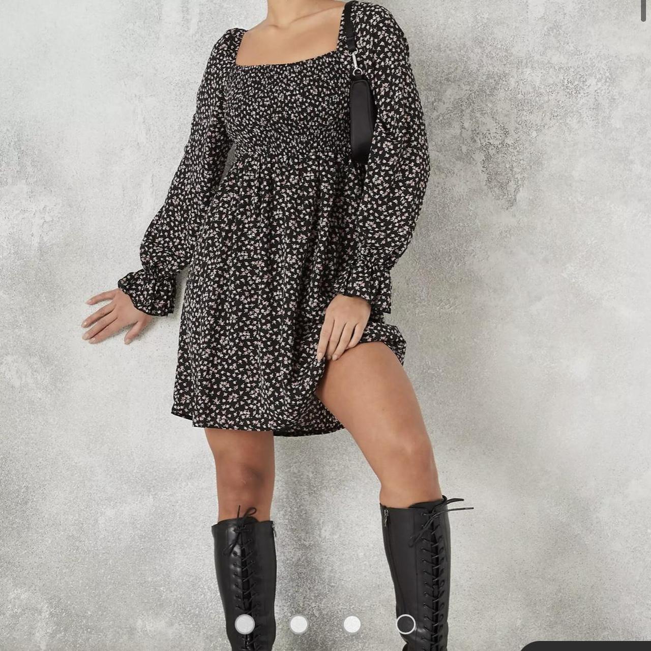 Missguided milkmaid mini dress with shirred bust in... - Depop