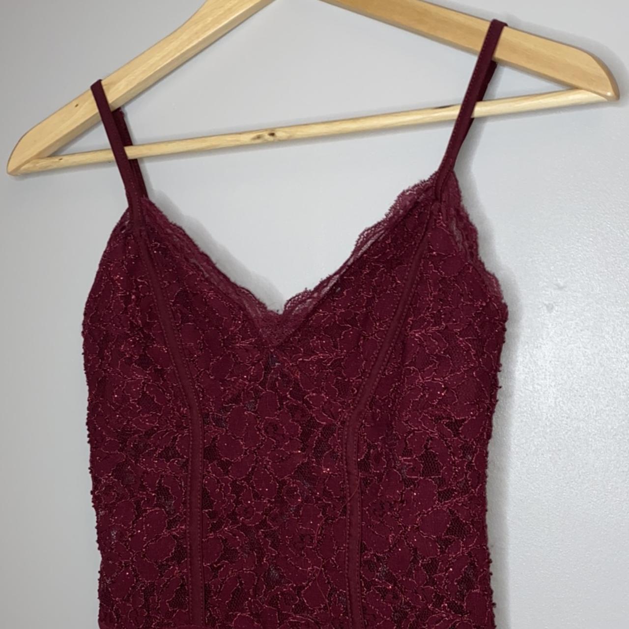 New Look- Burgandy Lace Bodysuit Worn... - Depop