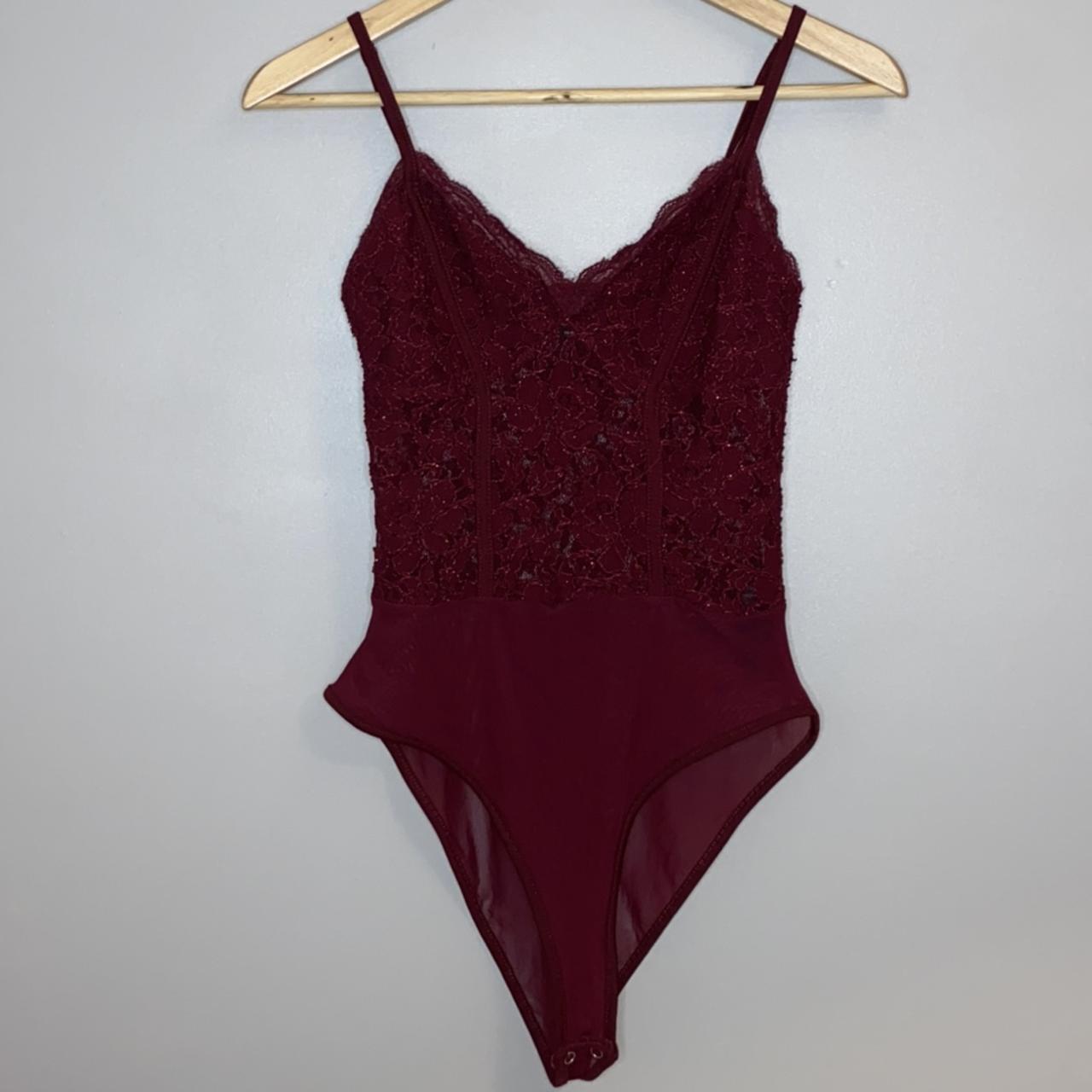 New Look- Burgandy Lace Bodysuit Worn... - Depop
