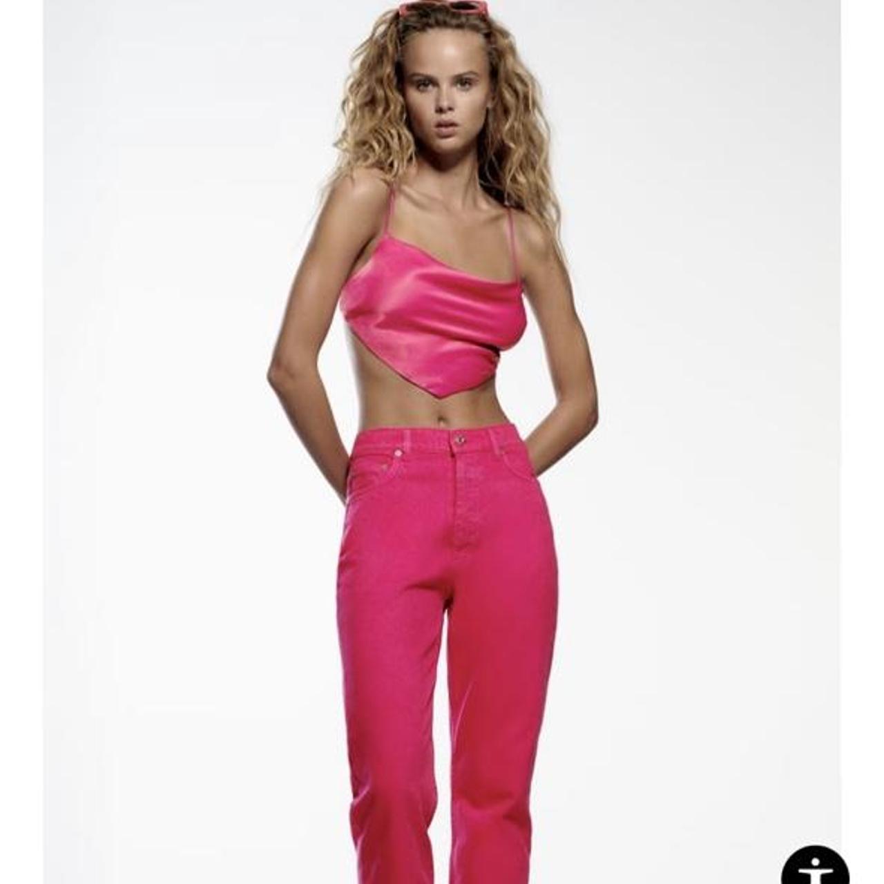 Zara satin crop backless tie top in pink - Size M -... - Depop