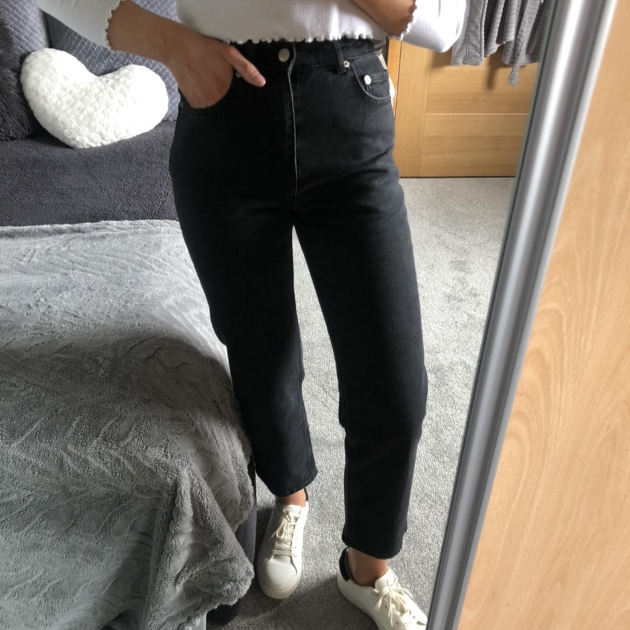 high rise stretch slim straight leg jeans in... - Depop