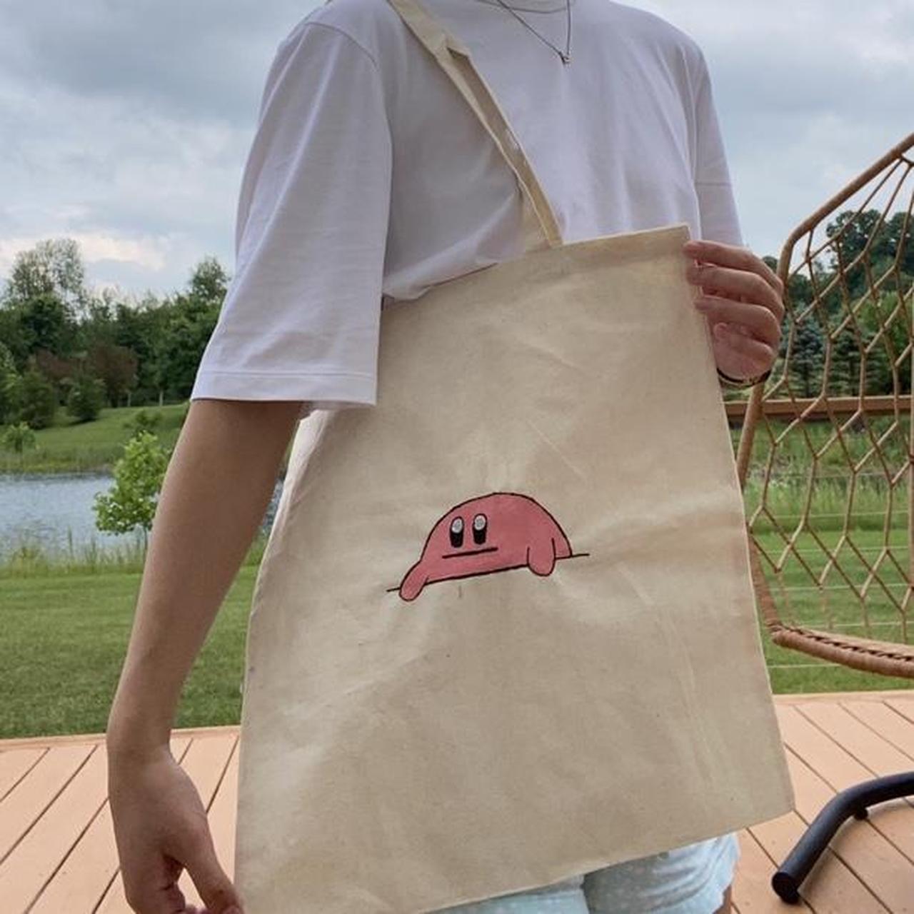 kirby sitting at da table tote bag 💖 canvas tote... - Depop