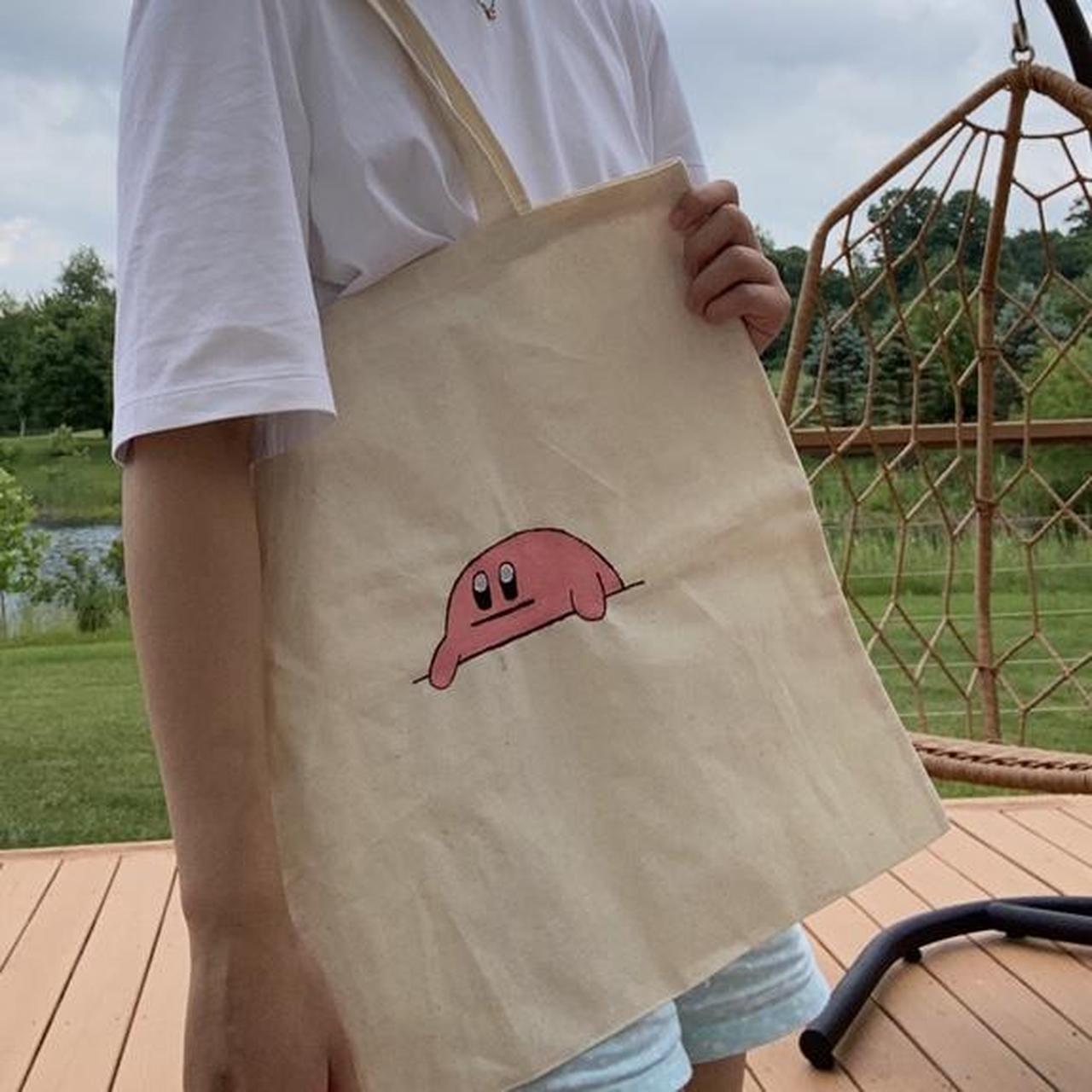 kirby sitting at da table tote bag 💖 canvas tote... - Depop