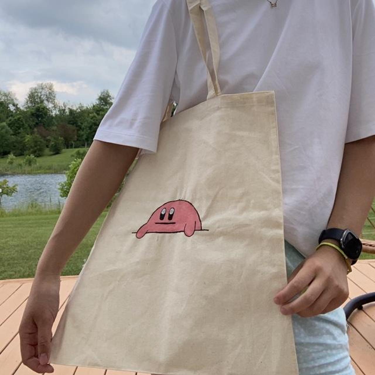 kirby sitting at da table tote bag 💖 canvas tote... - Depop