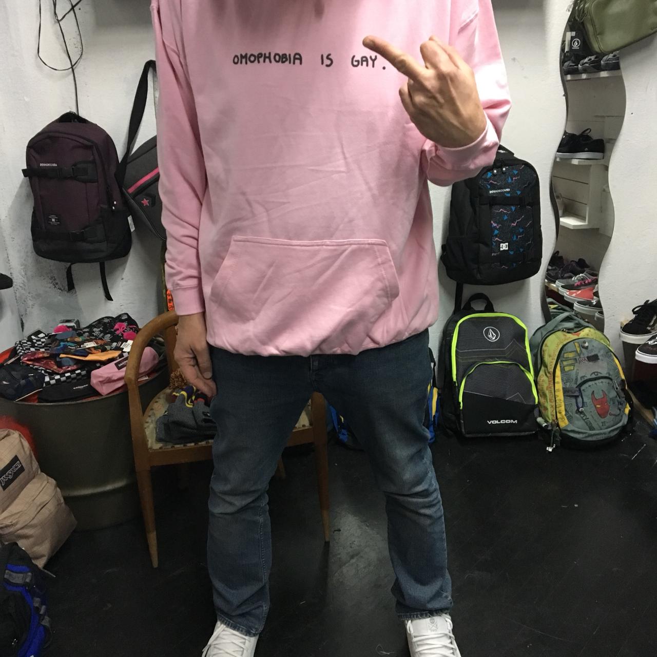 Felpa Cappuccio OMOPHOBIA IS GAY. Colore Rosa Unisex... - Depop