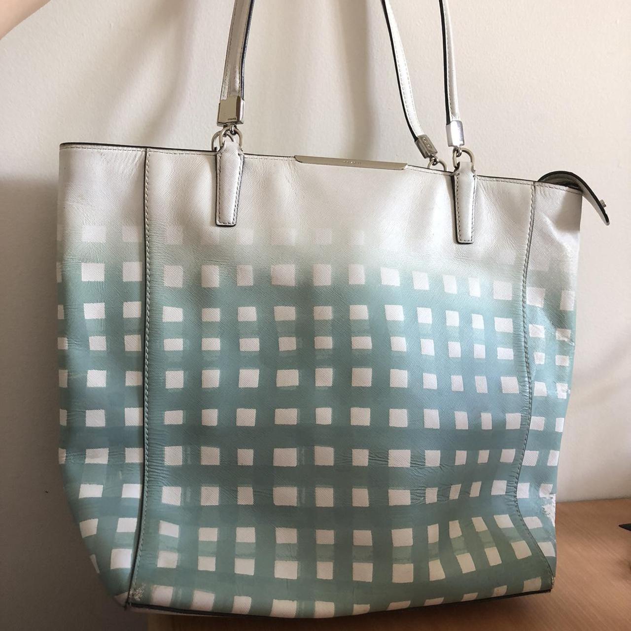 Genuine Coach White Checkered Shoulder Tote Bag... - Depop
