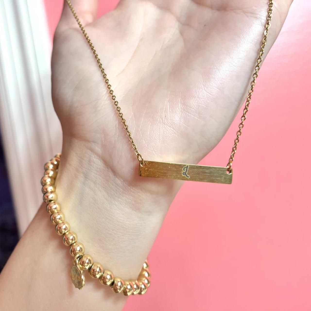 Gold “L” Bar Necklace gold plated stainless... - Depop