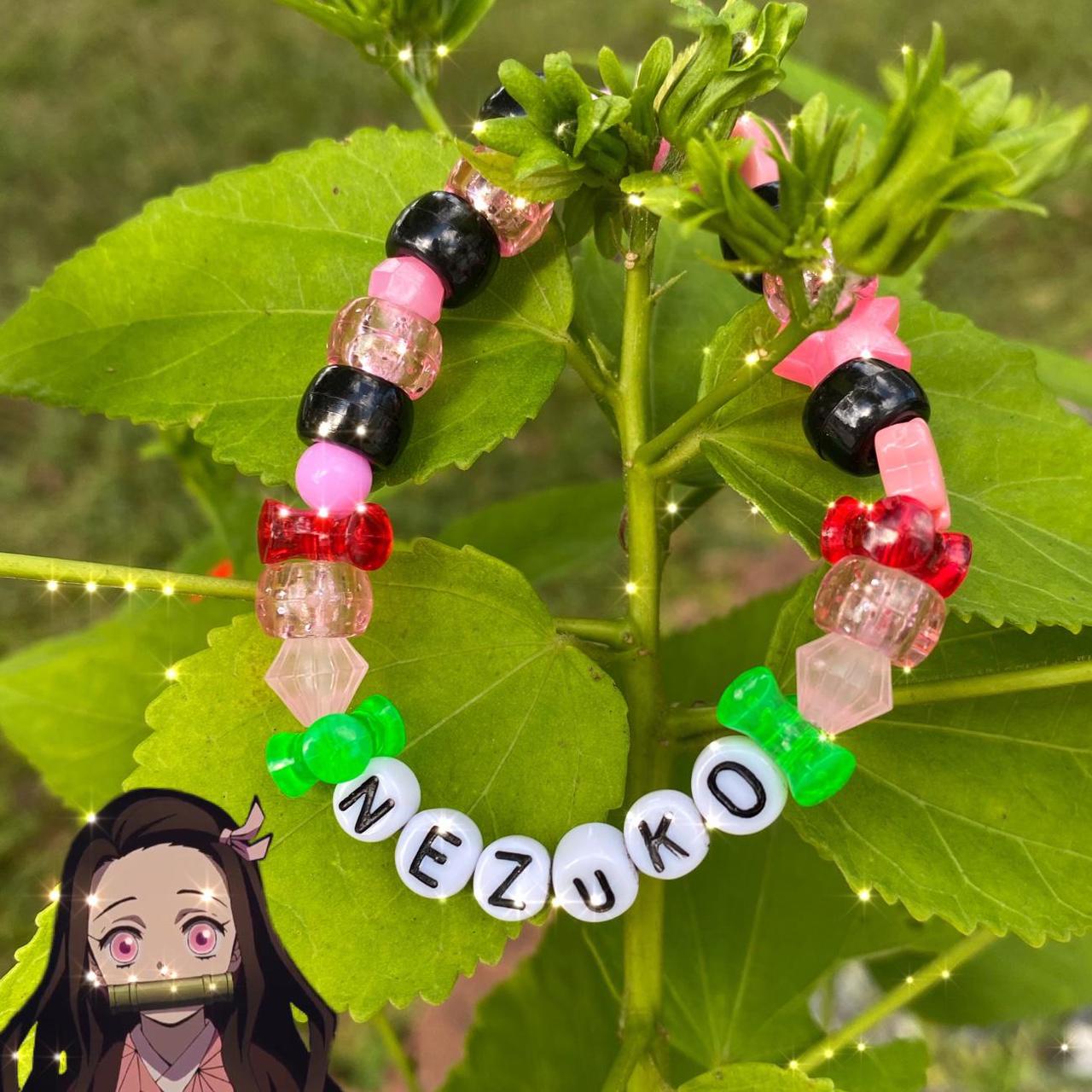 NEZUKO DEMON SLAYER KANDI BRACELET 🌸 about 7"... - Depop