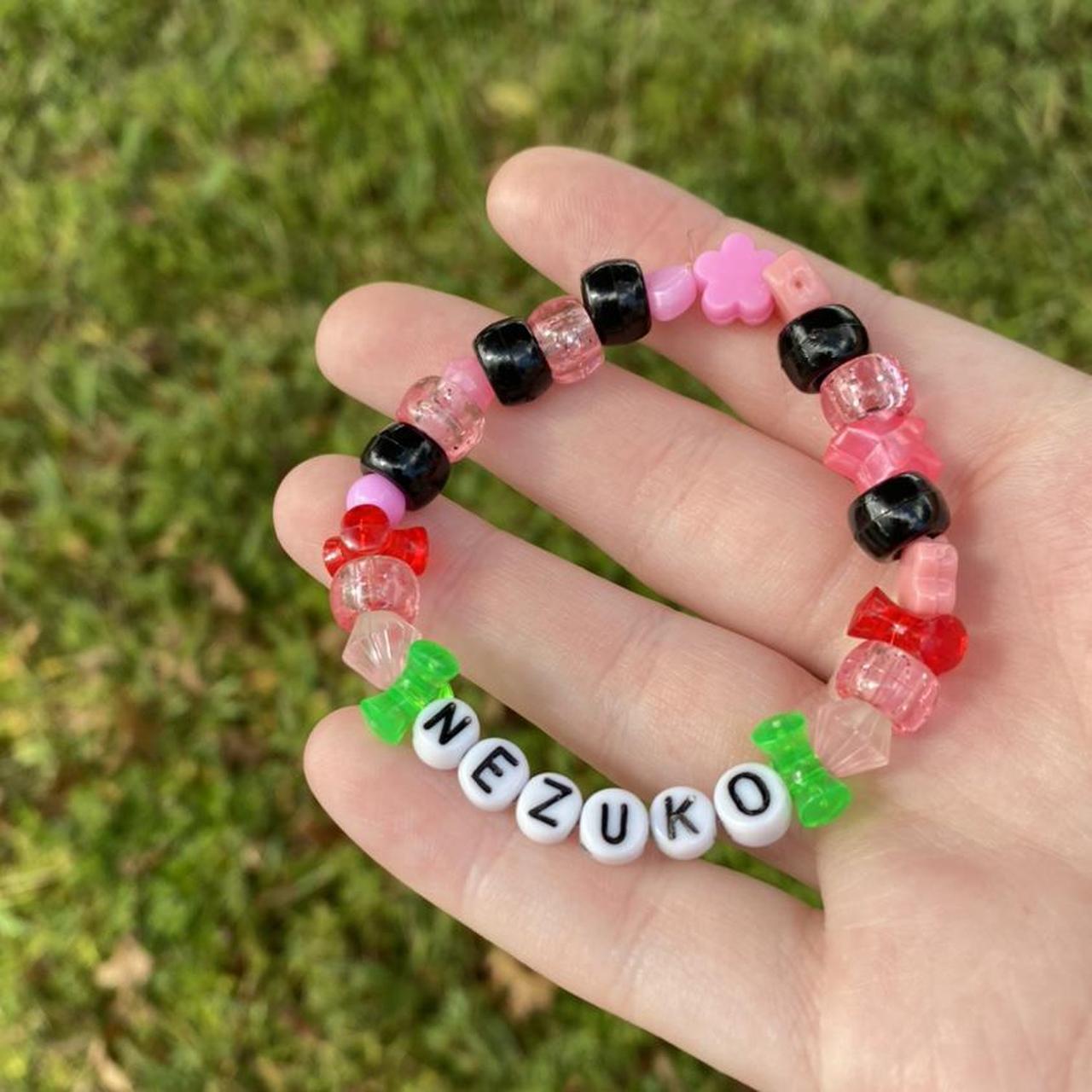 NEZUKO DEMON SLAYER KANDI BRACELET 🌸 about 7"... - Depop