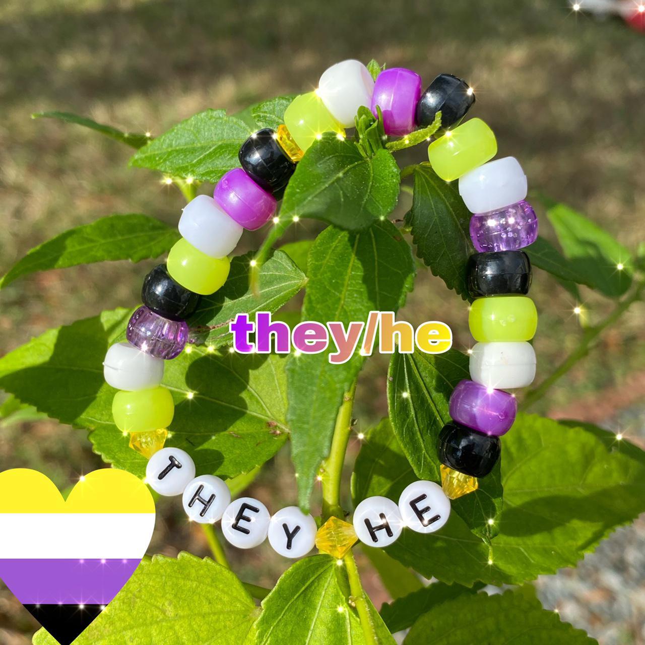 THEY/HE PRONOUNS NON-BINARY PRIDE FLAG KANDI... - Depop