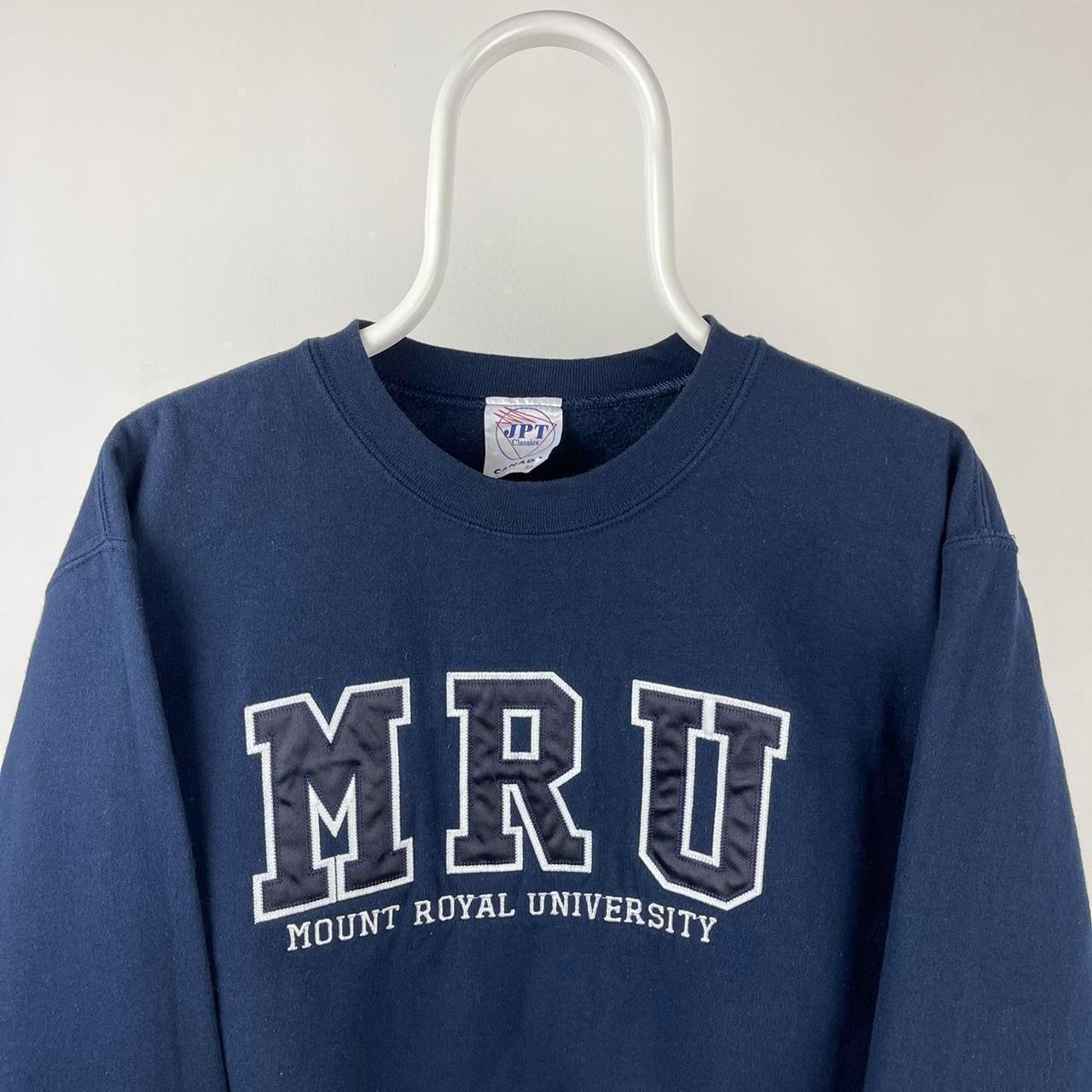 NAVY VINTAGE SWEATSHIRT USA Mount Royal... - Depop