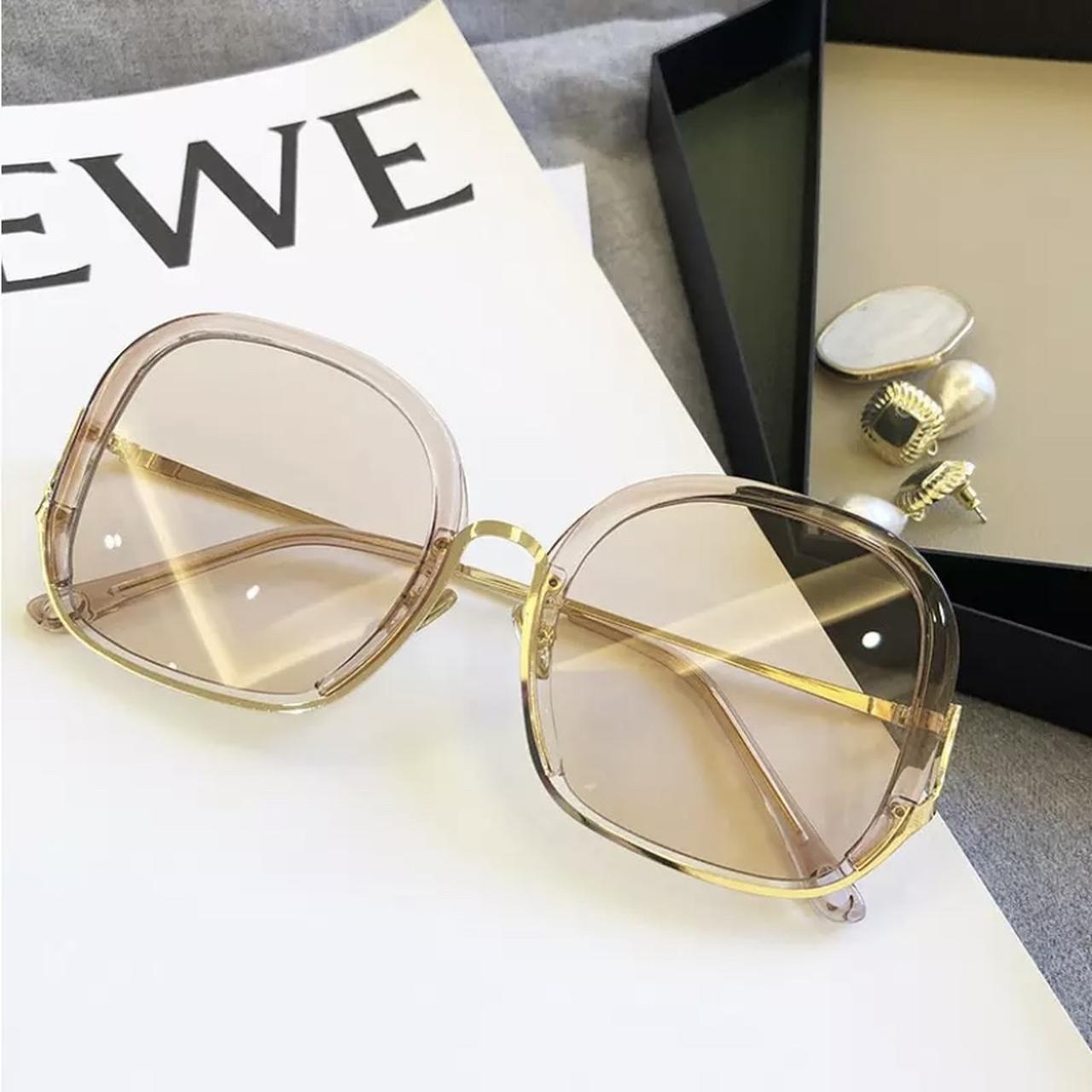 70s dainty oversized sunglasses - clear beige.... - Depop