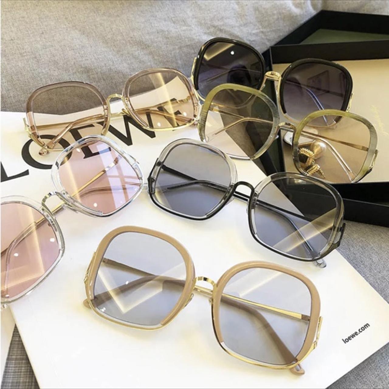 70s dainty oversized sunglasses - clear beige.... - Depop