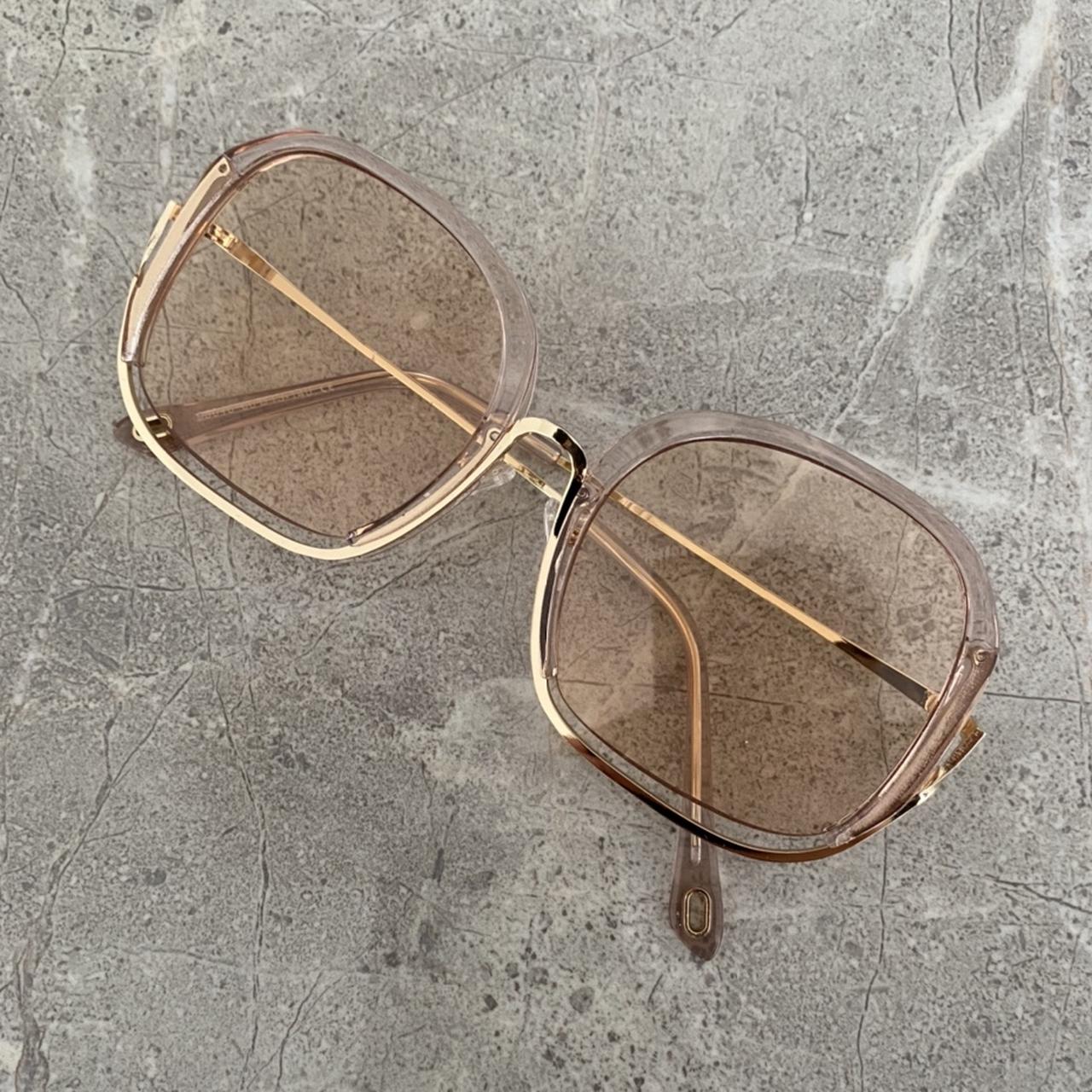70s dainty oversized sunglasses - clear beige.... - Depop