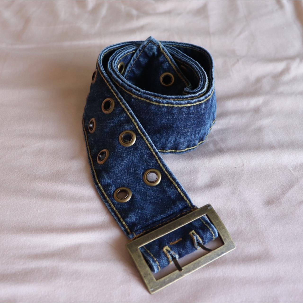 Denim/ jean material Grommet belt 43” long Width-... - Depop