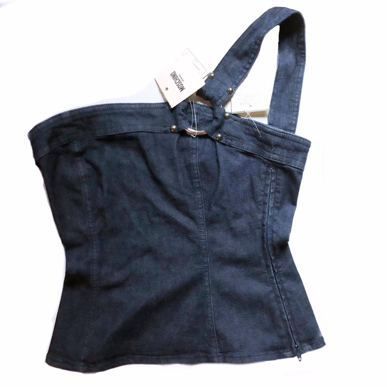 Moschino denim one shoulder boned top. With tags in... - Depop