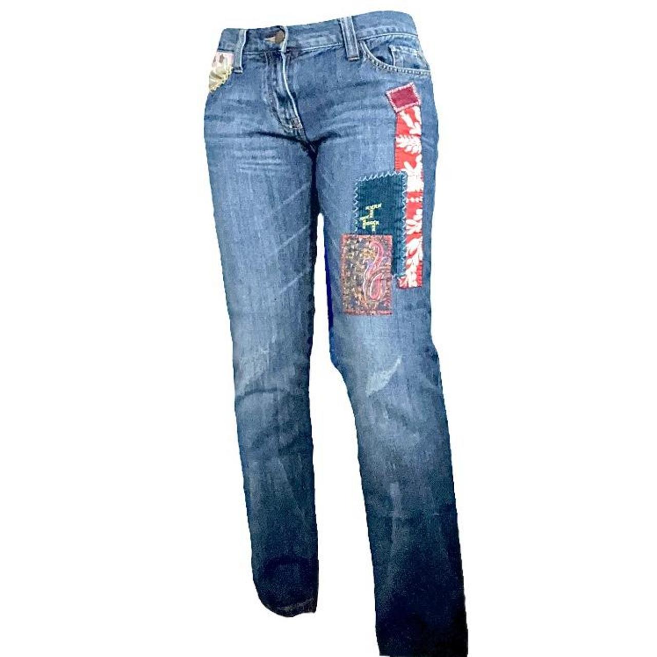 2000s boho embroidered low rise jeans - Depop