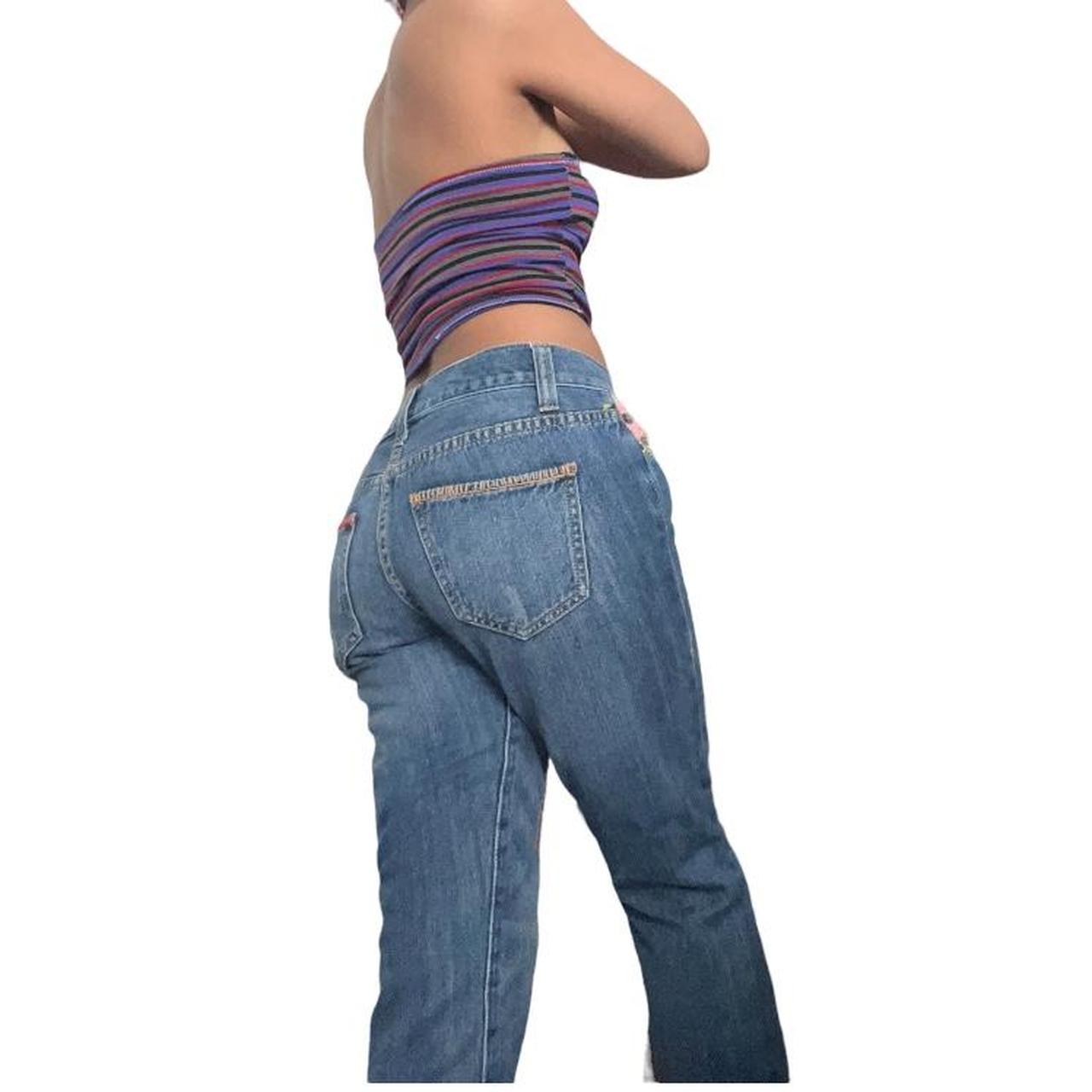 2000s boho embroidered low rise jeans - Depop