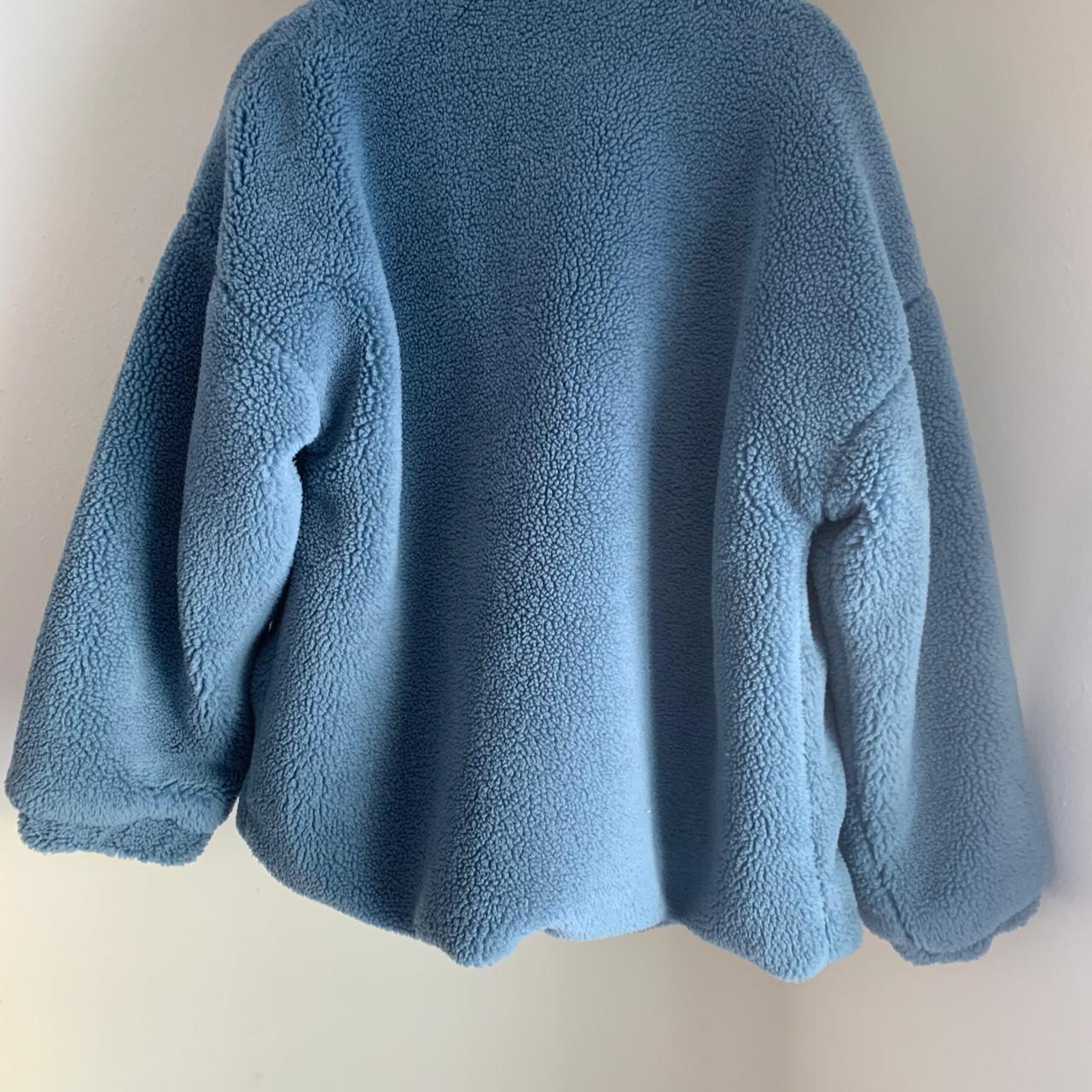 Blue faux fur teddy bear jacket Six snap buttons... - Depop