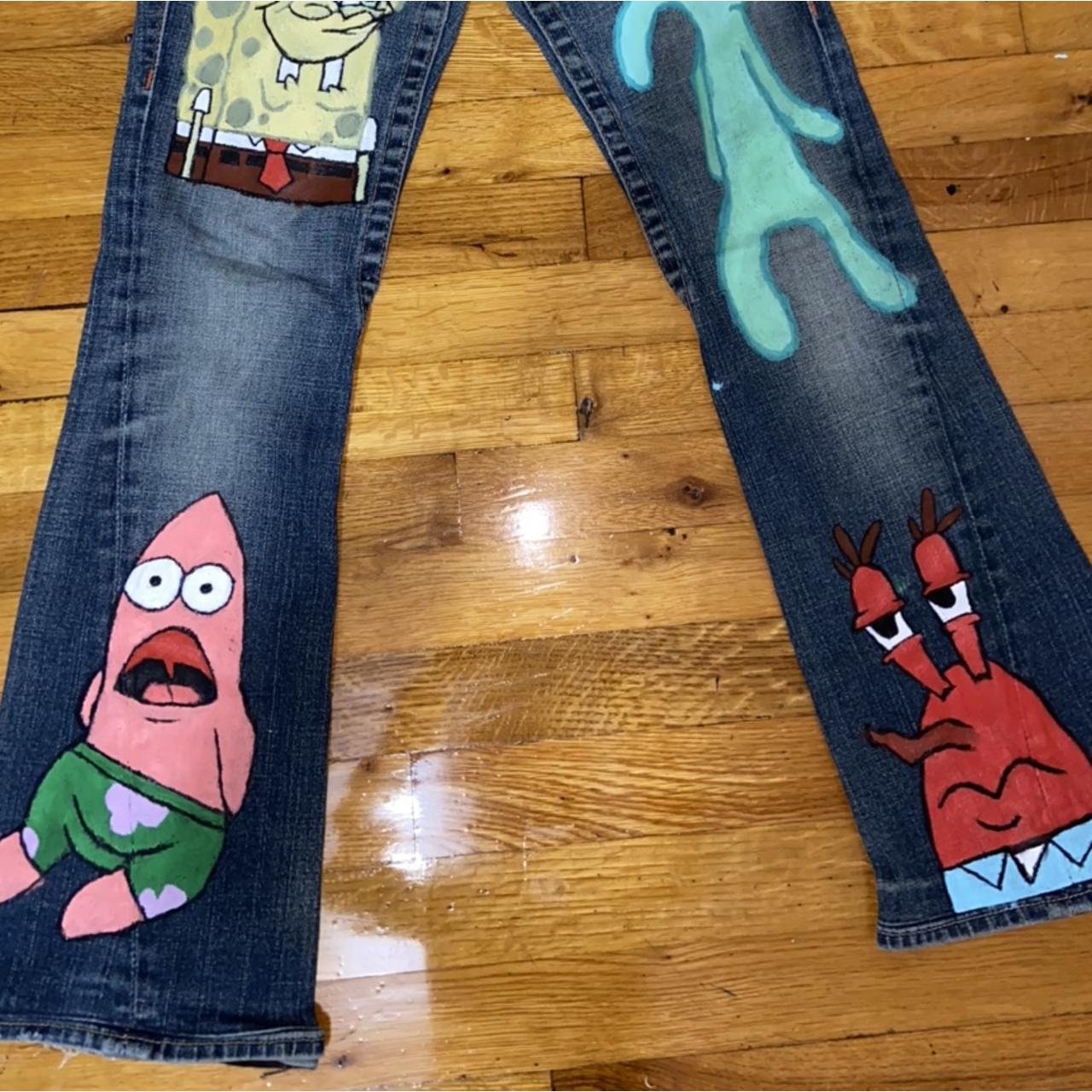 Custom spongebob jeans on true religion jeans Size:... - Depop