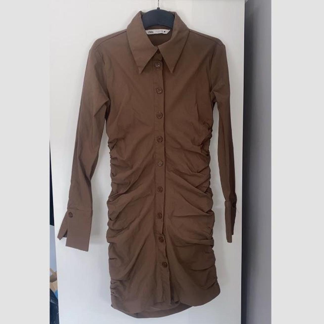 Zara ruched shirt dress Size - s(6/8) Worn once UK... - Depop
