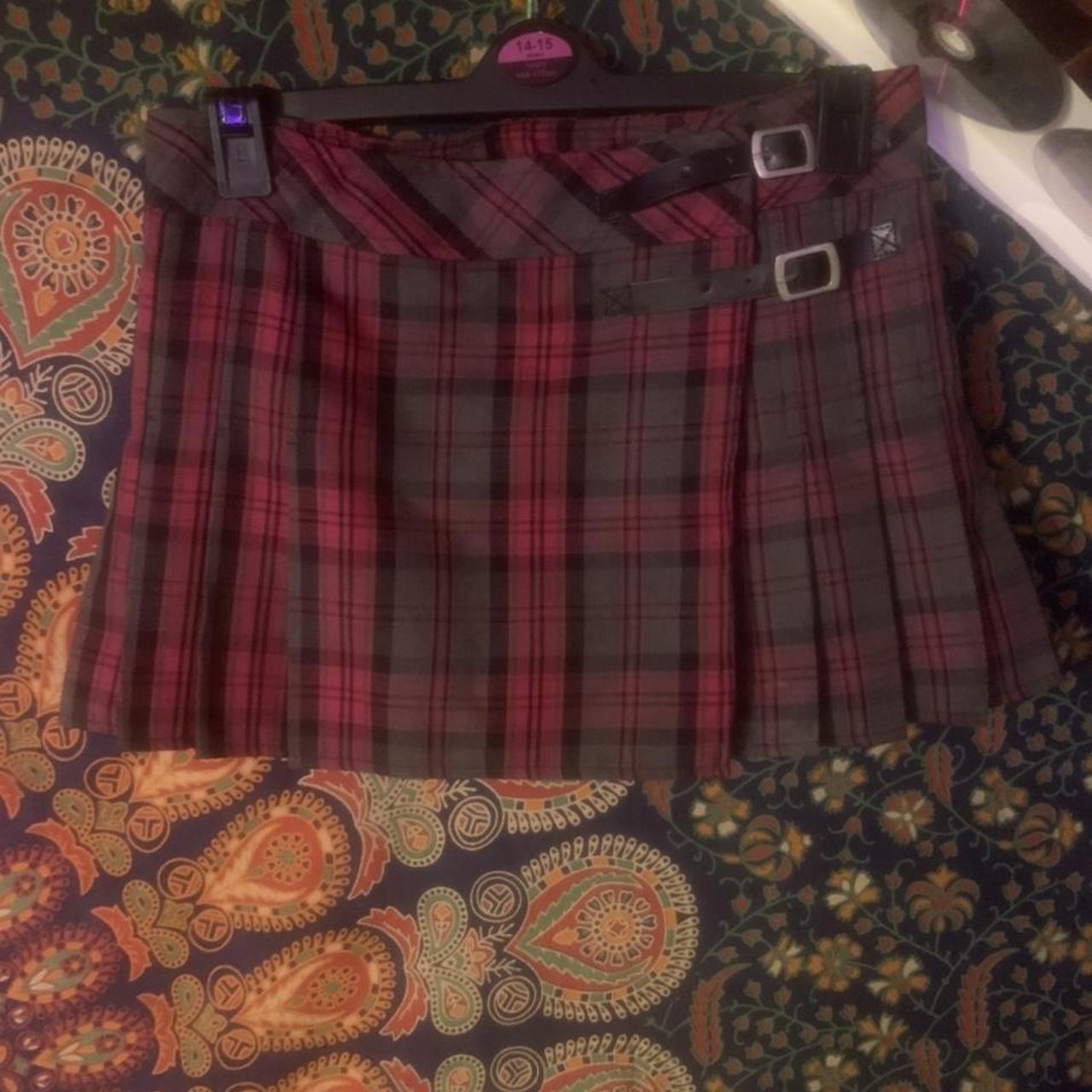 -pink tartan kilt -will fit m (s with safety pins) - Depop