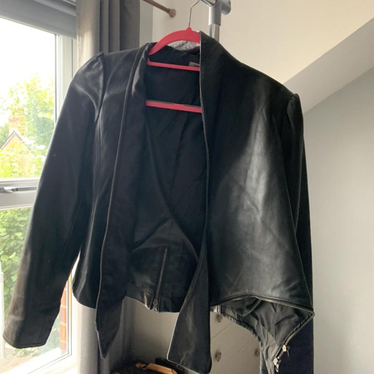 Leather jacket with crossover zip. Sits really nice.... - Depop