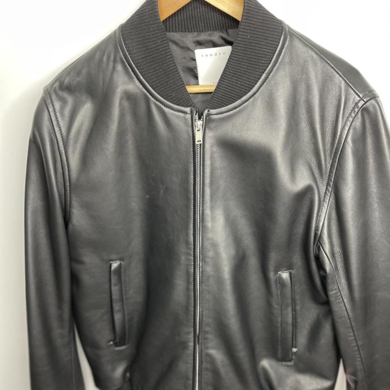 sandro men’s leather jacket worn once but taken of... - Depop