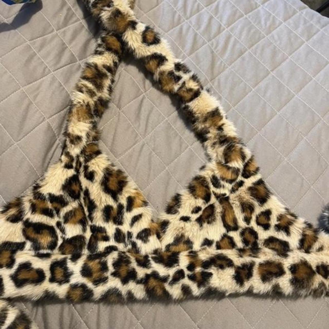 leopard print faux fur bralette top from urban... - Depop