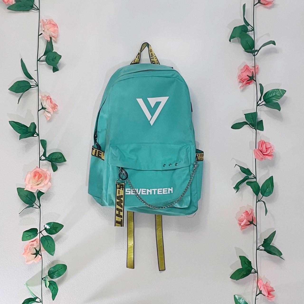 Seventeen mint green backpack with yellow and black... - Depop