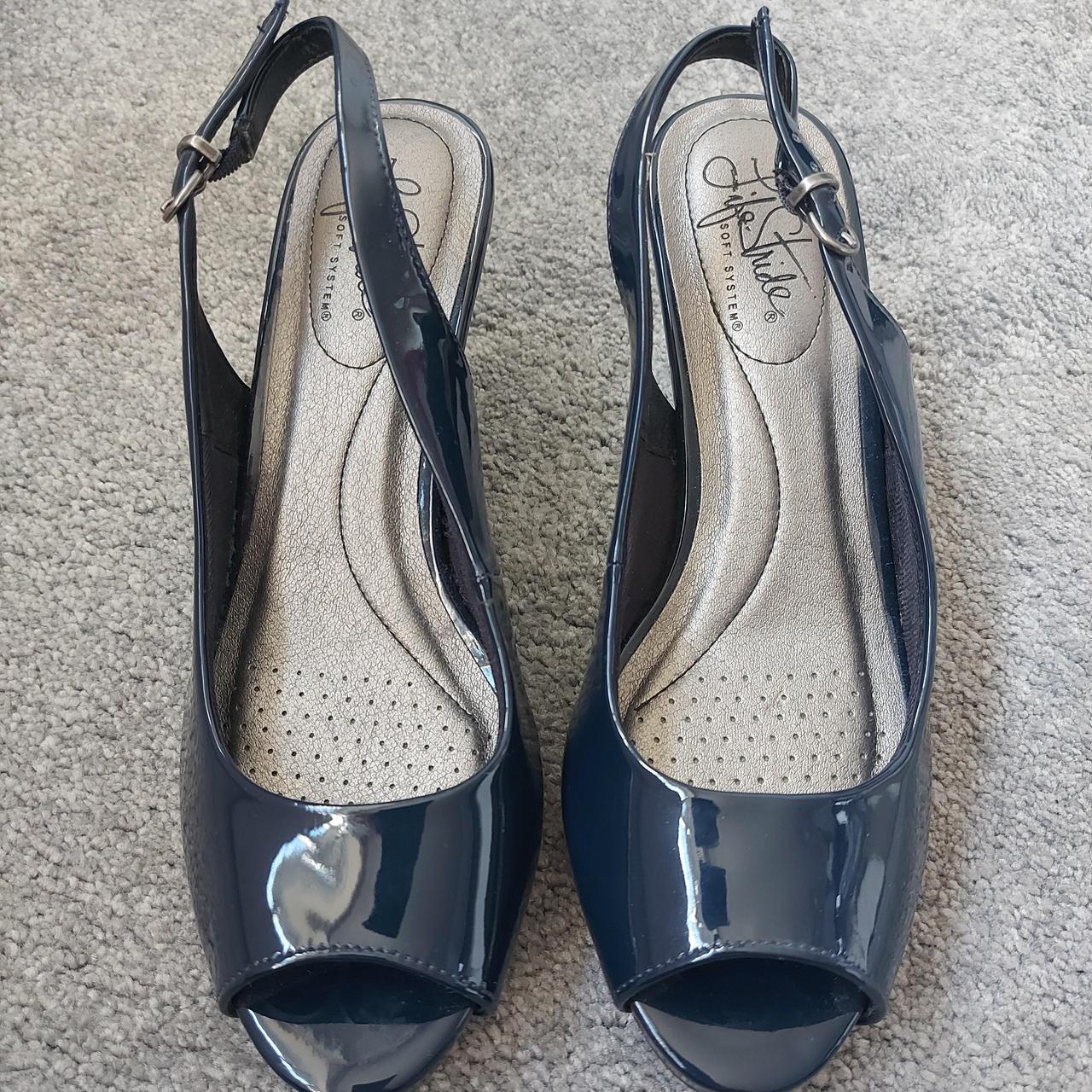 Midnight blue patent slingback heels. 2.5 inch... - Depop