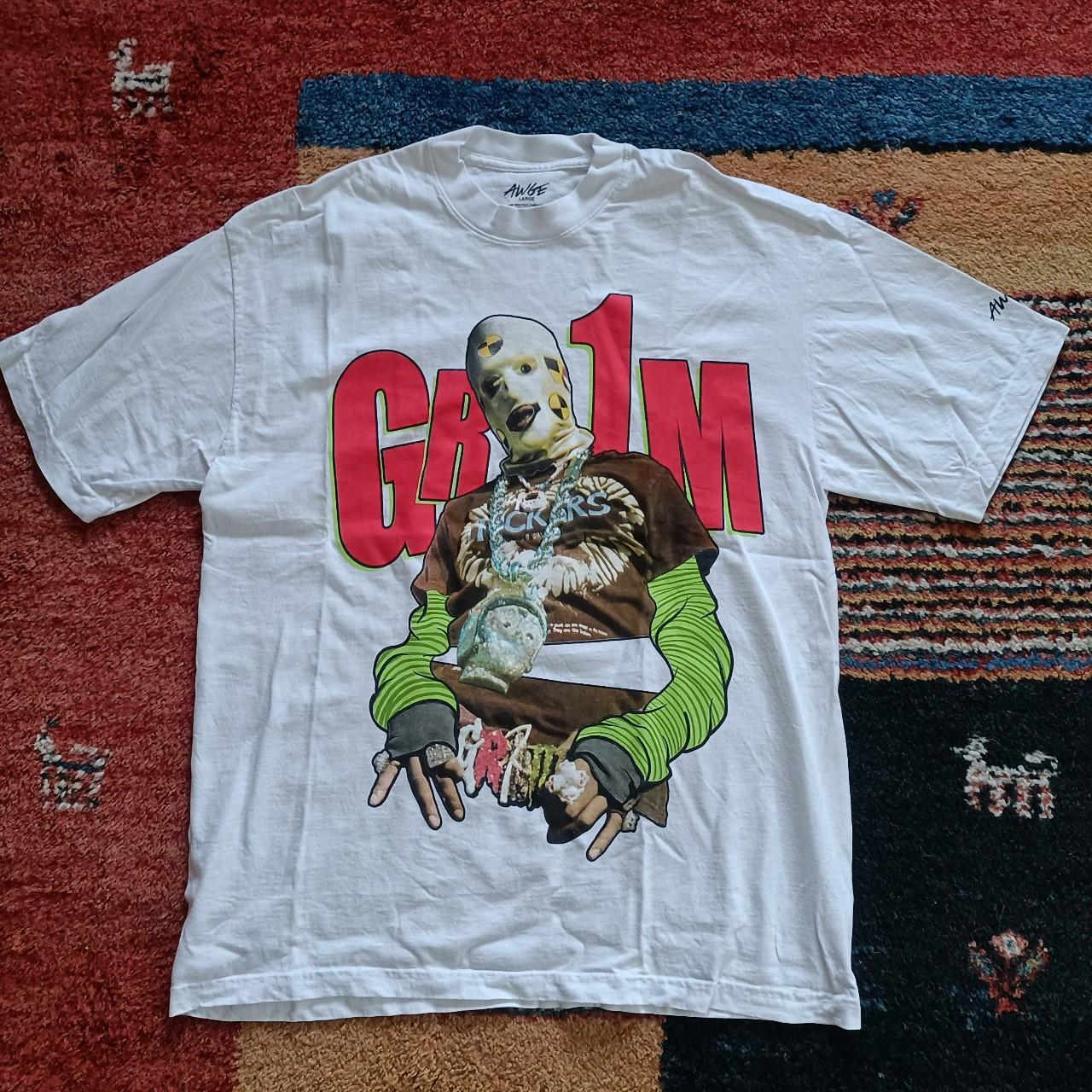 A$AP Rocky AWGE GR1M T-shirt white red/pink green... - Depop