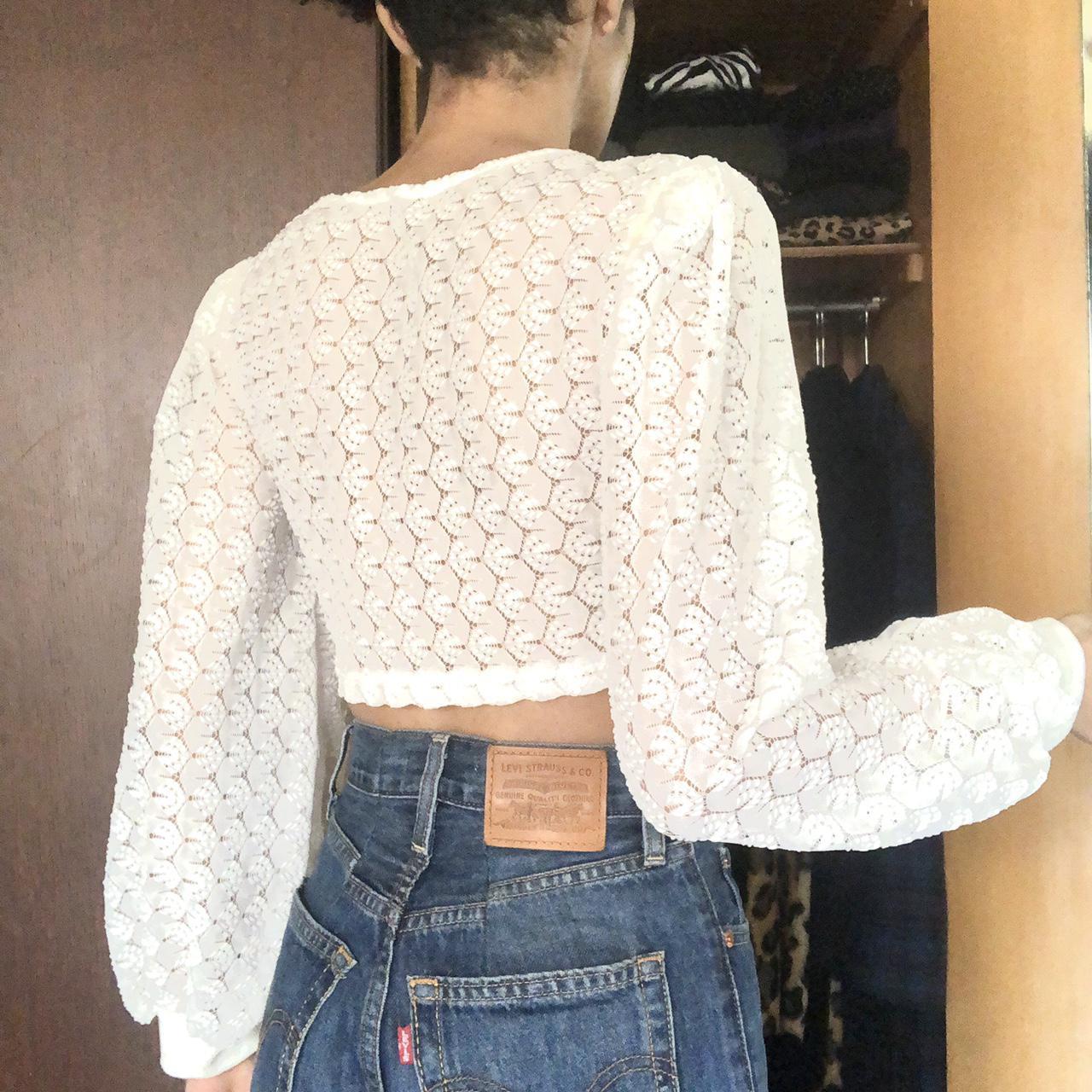 Beautiful white lace cropped long sleeve top from... - Depop