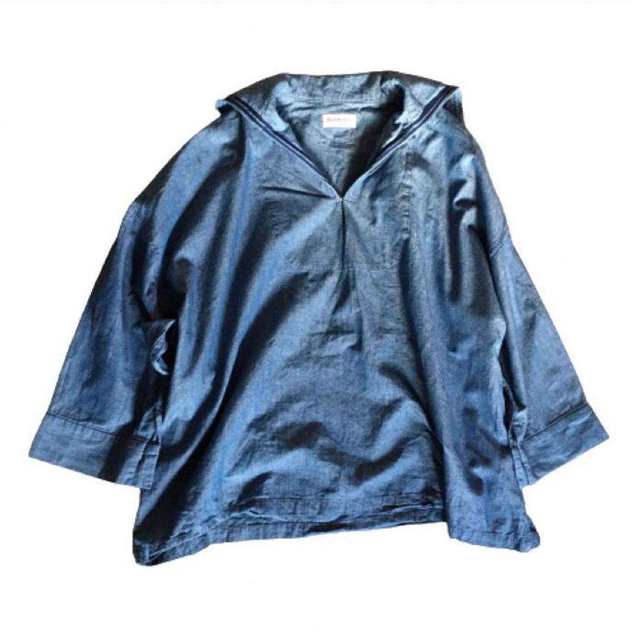 Beams Plus Women's Blue and Navy Shirt | Depop