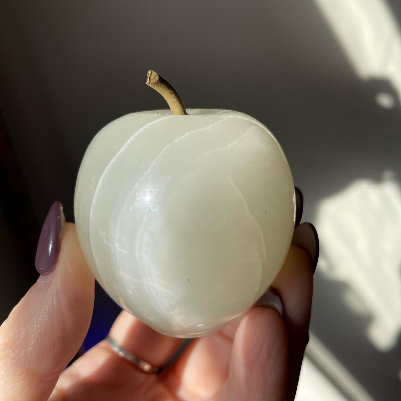Stone apple with a brass stem 2” tall 1.5” in diameter - Depop