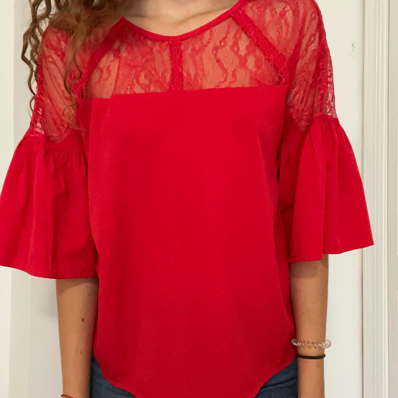 Romantic Red Lace Puffy Sleeve Top Brand Vero Depop