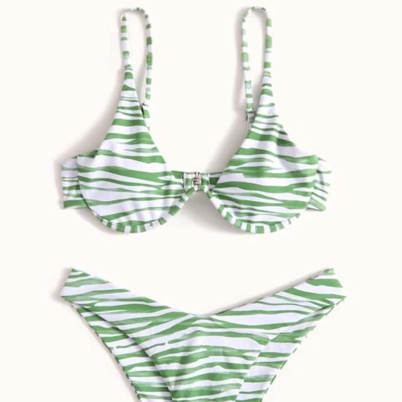zebra stripe bikini swimsuit set ☆ worn once ☆... - Depop