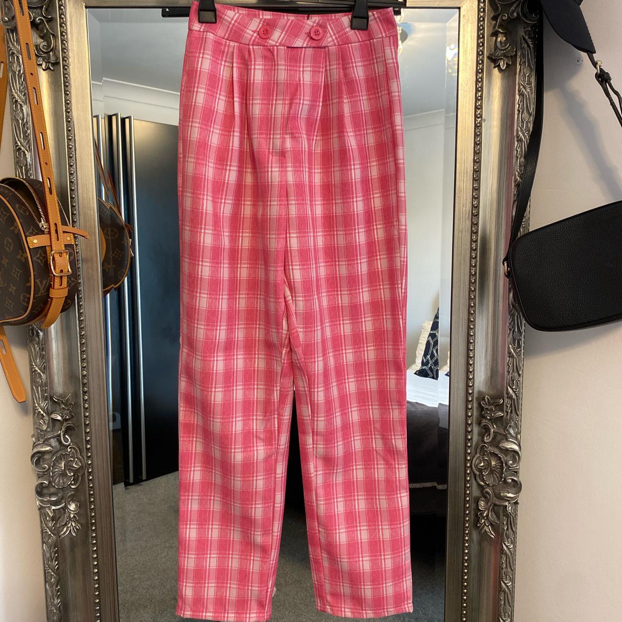 Nasty Gal Pink check trousers!! Never worn / size 4... - Depop
