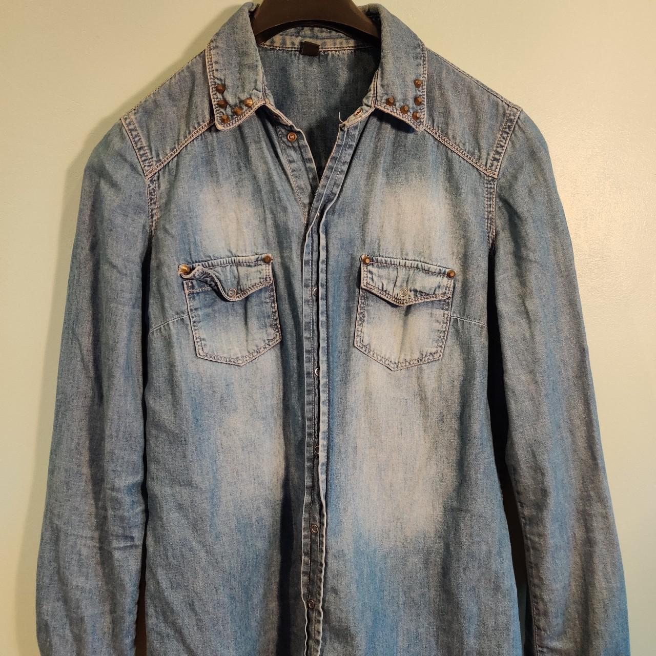 Denim faded jacket nice shoulder fit - Depop