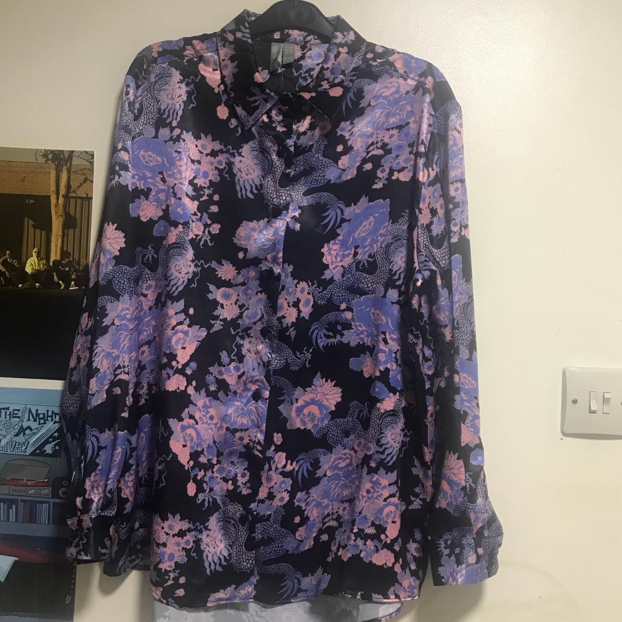long sleeve oversized satin dragon print shirt💜 UNI... - Depop