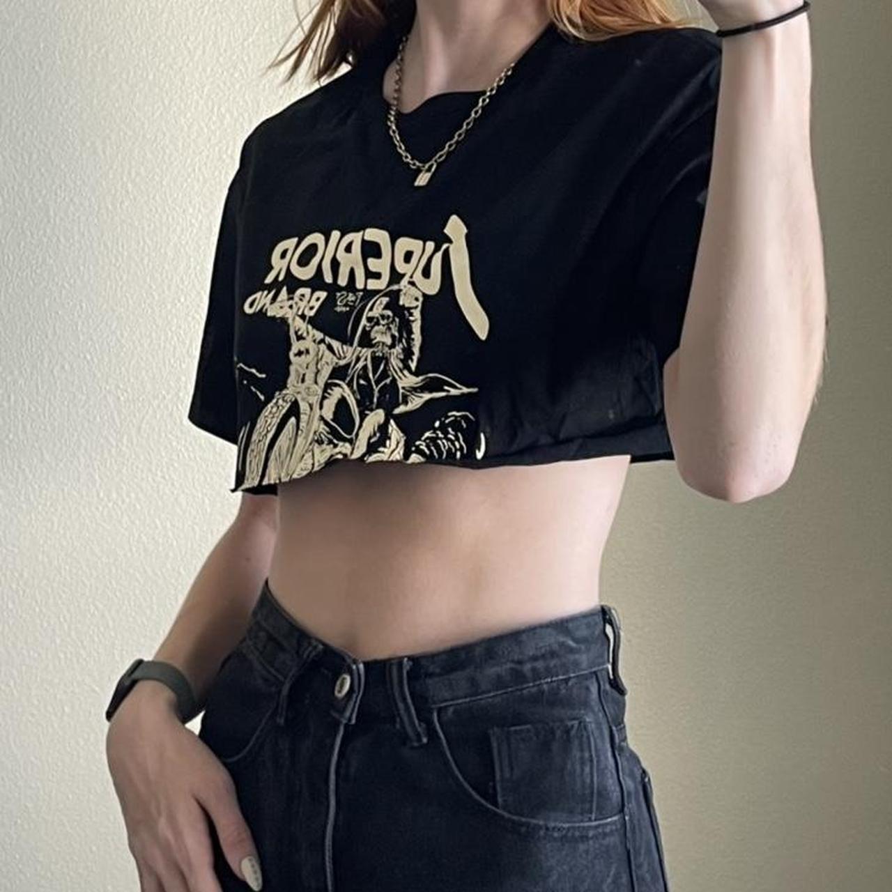 Black high crop top graphic t-shirt sized small... - Depop