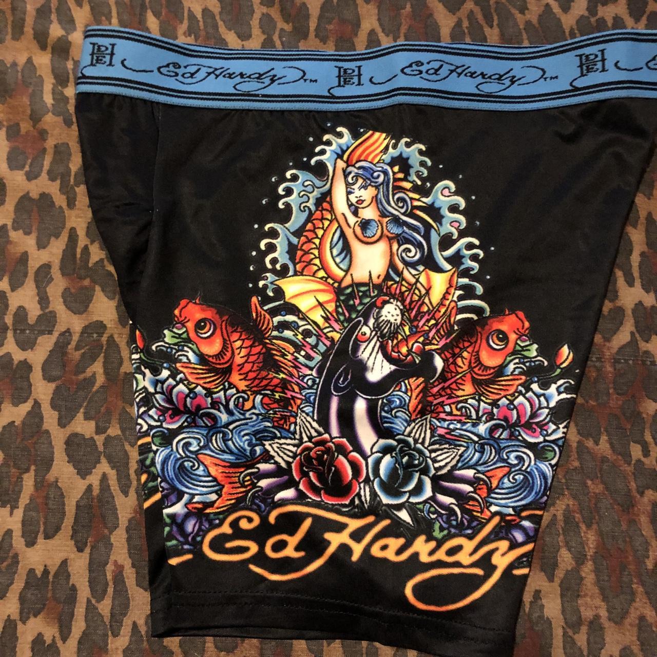ed hardy mermaid panther and koi fish mens boxer... - Depop