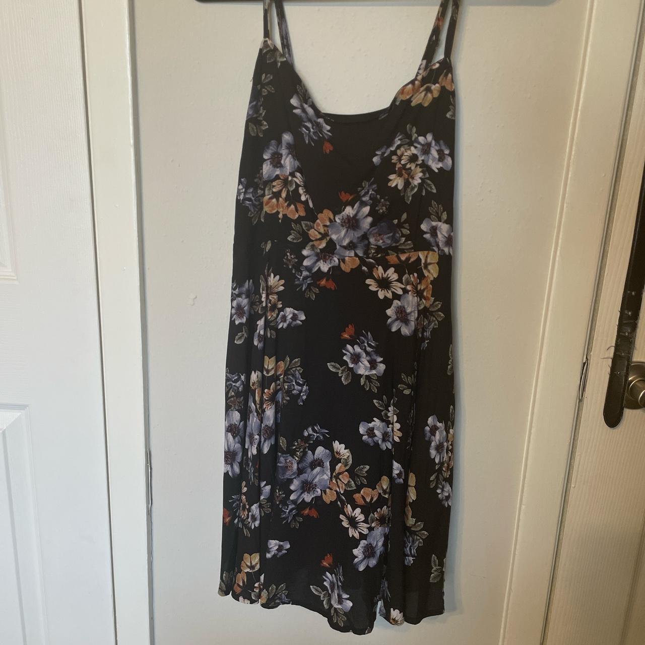 Black flowing flower pattern dress is cute for... - Depop